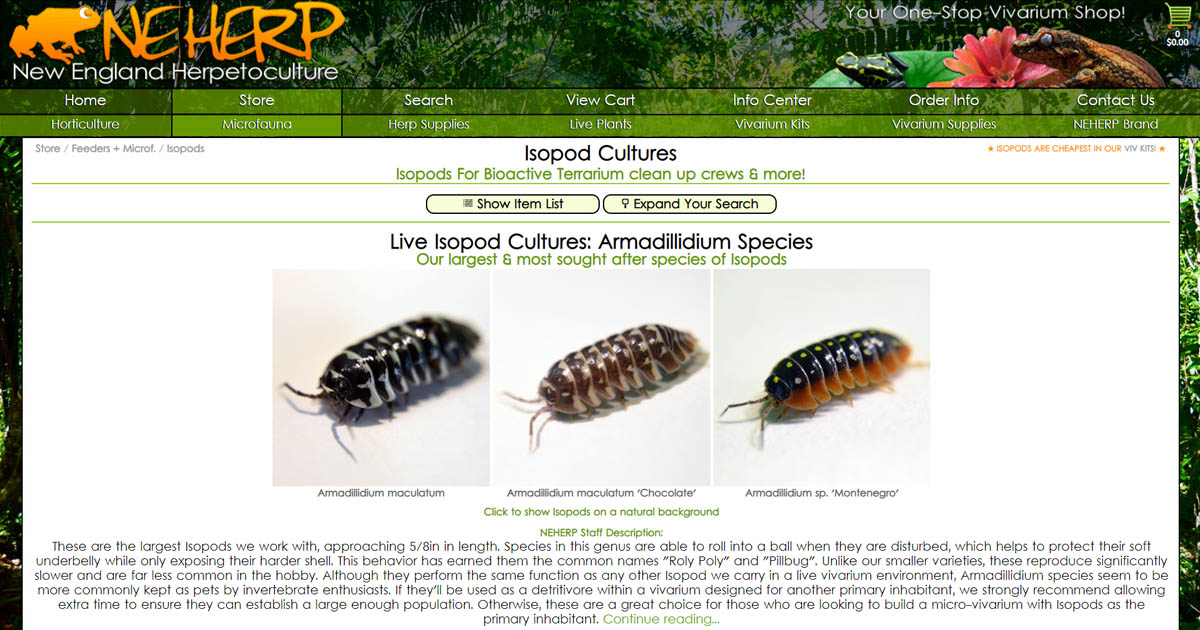 Isopod Cultures For Sale | NEHERP - Your One Stop Viv Shop!